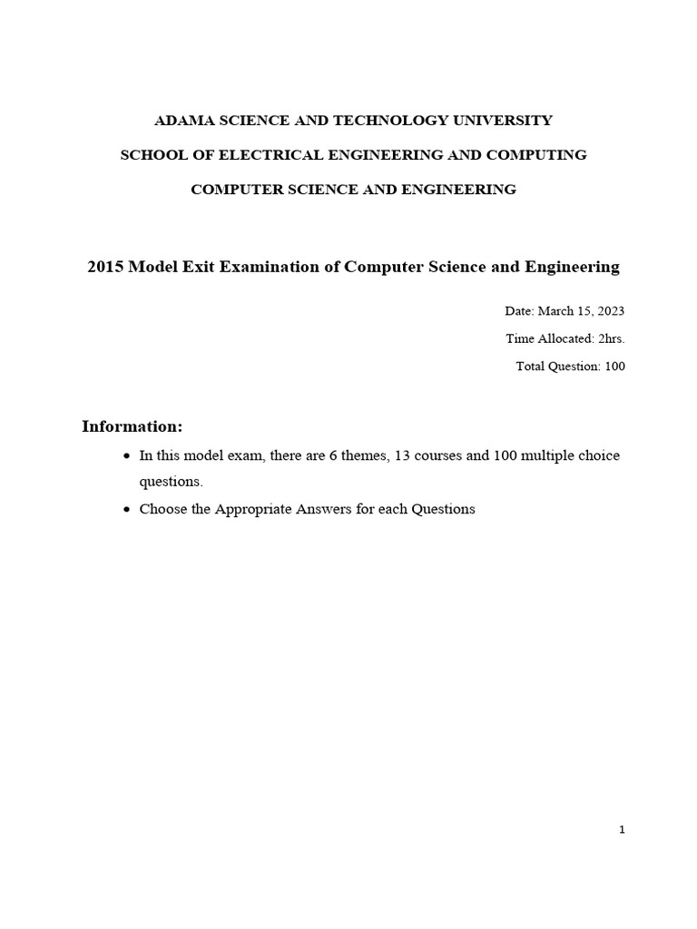 CSE Model Exit Exam | PDF | Database Transaction | Scheduling (Computing) CSE Model Exit Exam | PDF | Database Transaction | Scheduling (Computing)