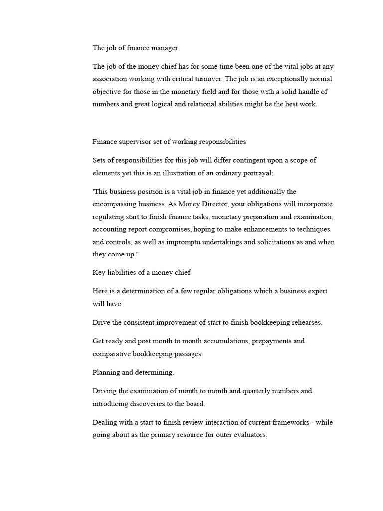 The Job of Finance Manager | PDF | Economies | Business