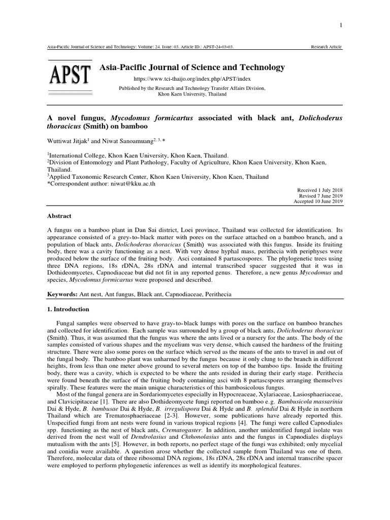 Jitjak, W., Sanoamuang, N. 2019. A Novel Fungus (10.14456@apst.2019.21) | PDF | Fungus | Agarose ...