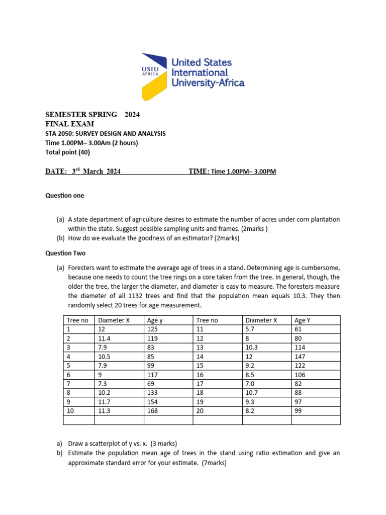 Final Exam 2023 FALL STA 2050 | PDF | Sampling (Statistics) | Statistical Analysis