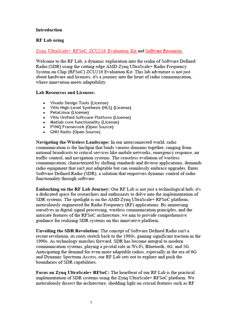 Introduction - RF Lab Using - Zynq UltraScale+ RFSoC ZCU216 Evaluation Kit and Software ...
