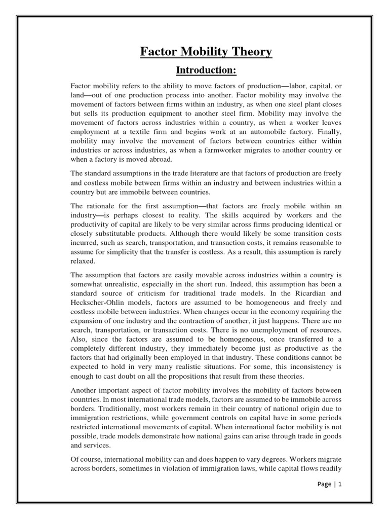 Factor Mobility Theory | Download Free PDF | Cost Of Living | Labour ...