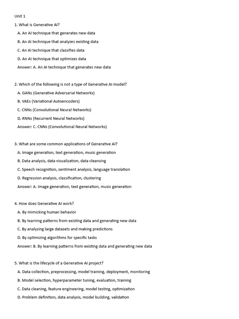 Gen AI MCQs Unit wise | PDF | Artificial Intelligence | Intelligence ...