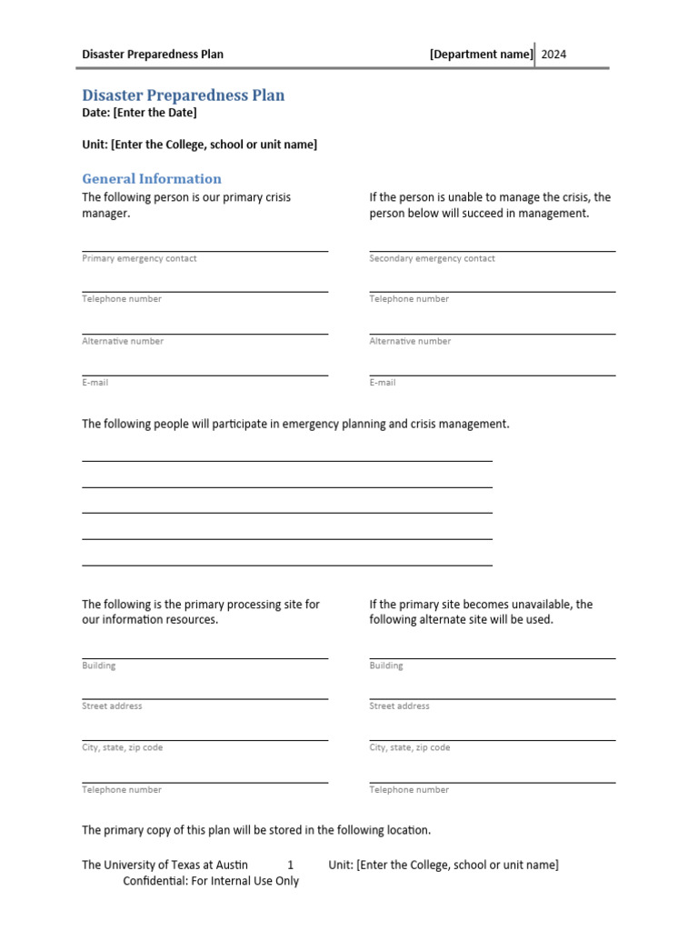 UT Austin Disaster Preparedness Plan Template | PDF | Backup ...