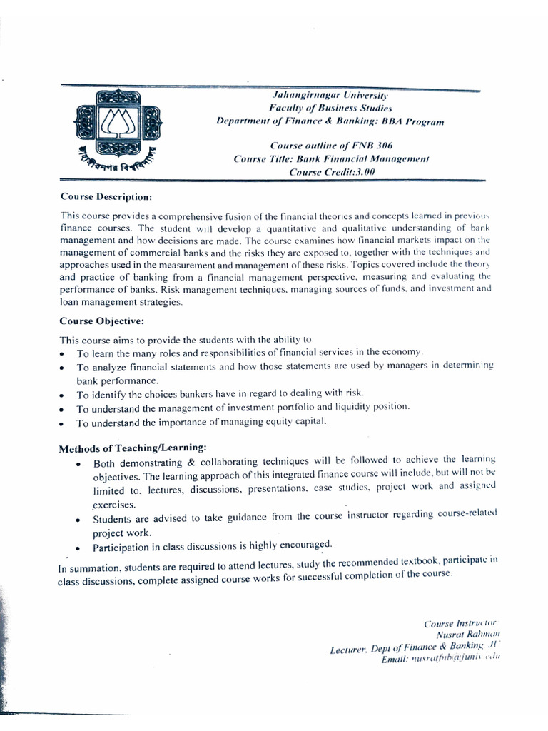 FNB 306 - Bank Financial Management | PDF