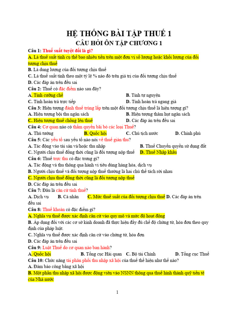 He Thong Bai Tap Thue 1 | PDF