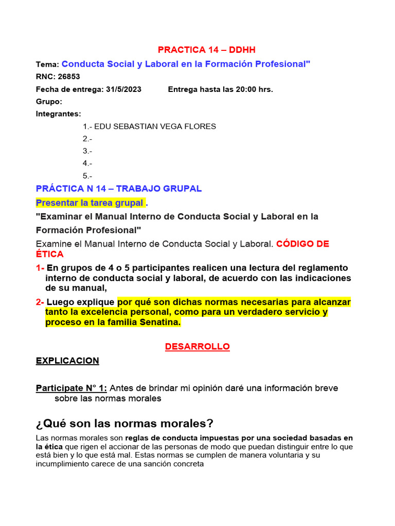 Tarea 14 | Descargar gratis PDF | Moralidad | Comportamiento