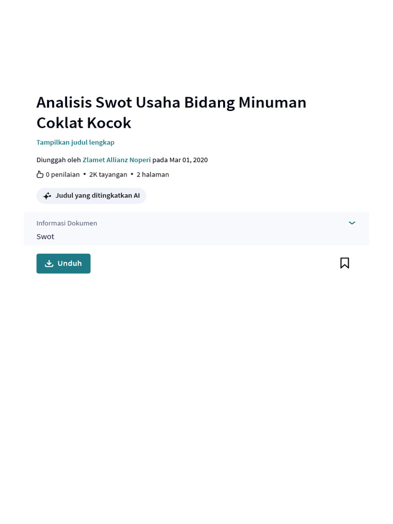 Analisis Swot Usaha Bidang Minuman Coklat Kocok - PDF | PDF