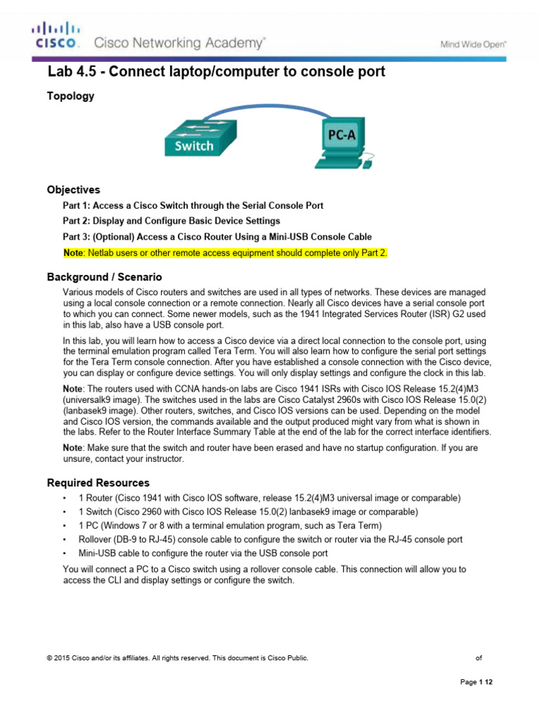 4-5-1 - Lab - Connect Laptop or Computer To Console Port | PDF ...