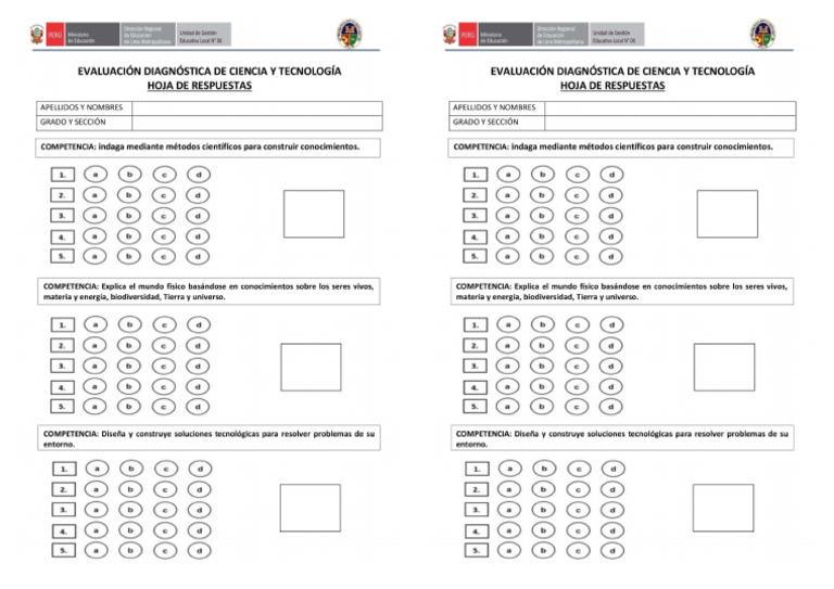 Hoja de Respuesta (Prueba Diagnost 2023) | PDF