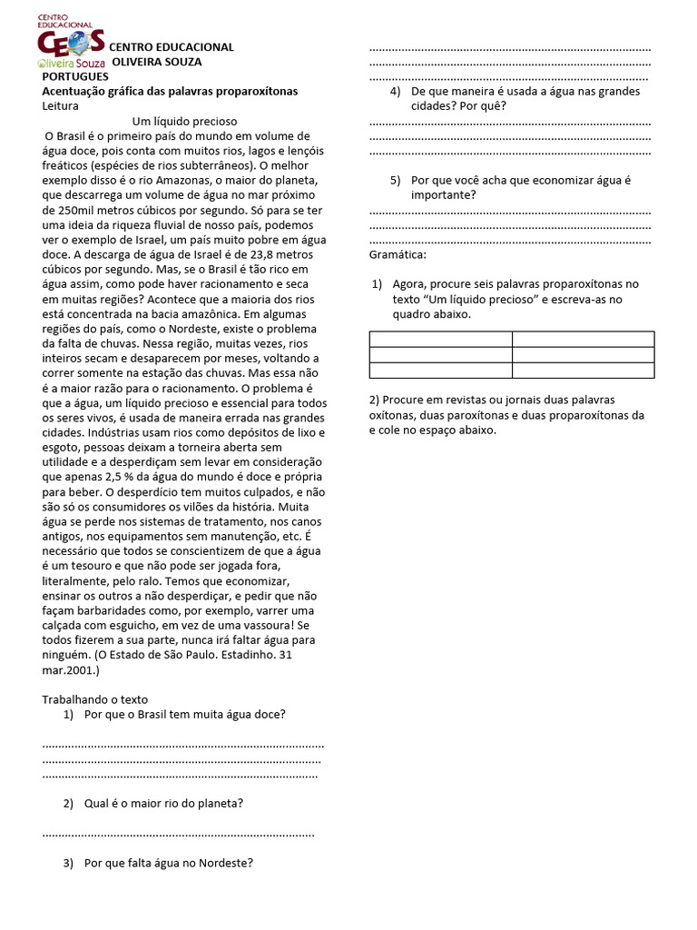 Ativ - Port.acent. Proparoxítonas | PDF | Rio | Geociências