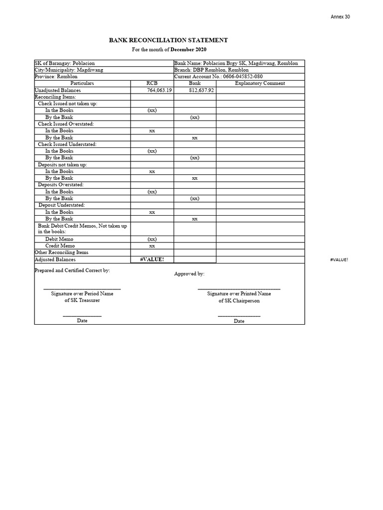 Bank Reconciliation Statement 2023 | PDF | Banks | Transaction Account