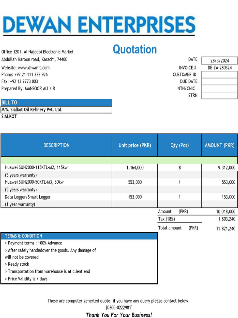 Huawei Inverters Quotation | PDF