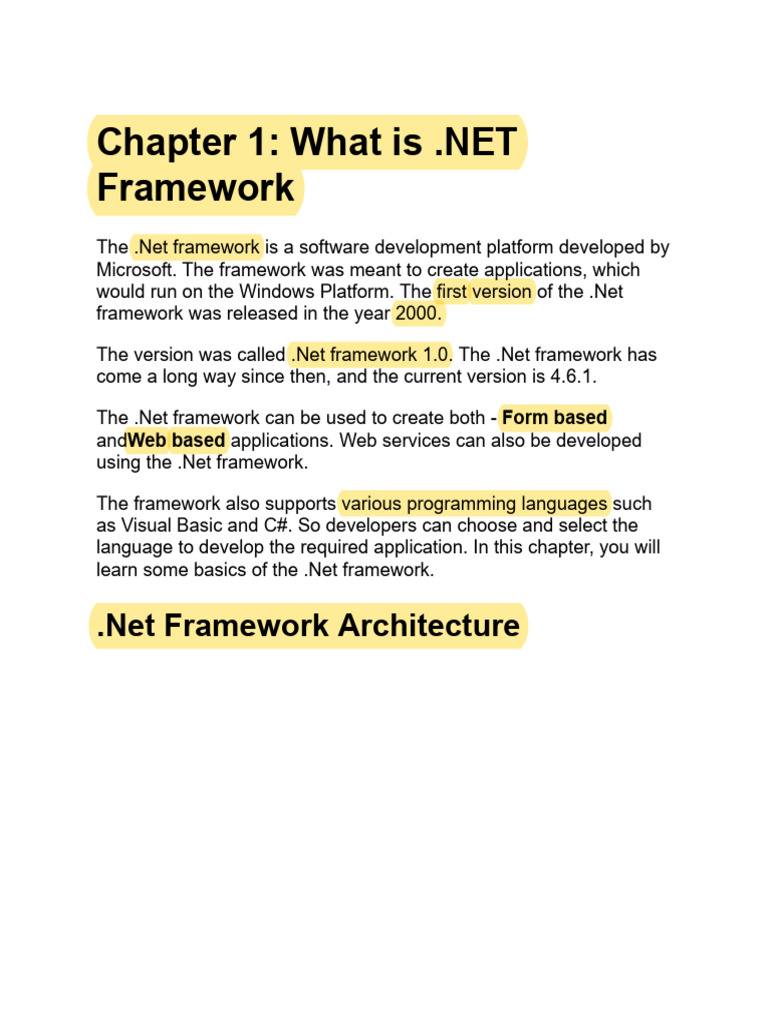 Chapter-1 - What Is .NET Framework - Noted | PDF | C Sharp (Programming ...