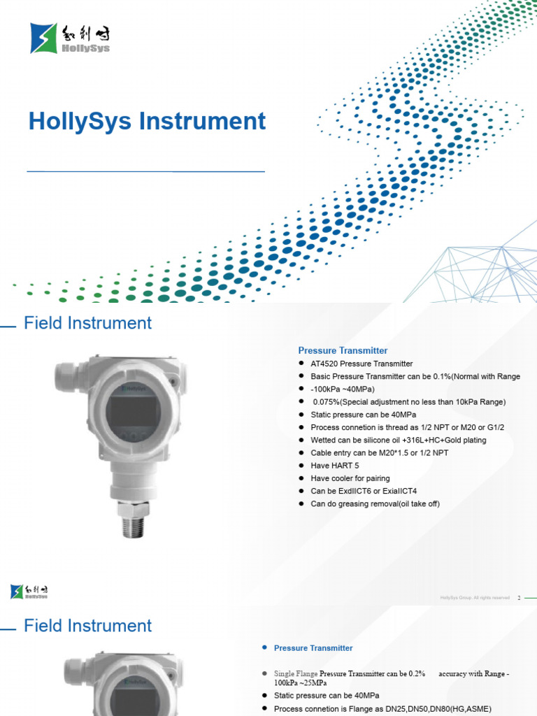HollySys Instrument | PDF | Pressure Measurement | Flow Measurement