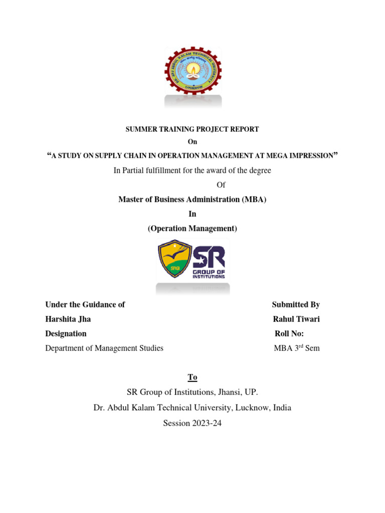 Summer Training Project Report Rahul Tiwari | PDF | Supply Chain Management | Supply Chain