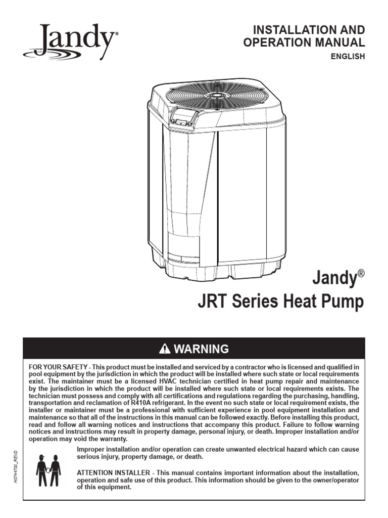 Jandy JRT Series Heat Pump: Installation and Operation Manual | PDF | Pump | Valve