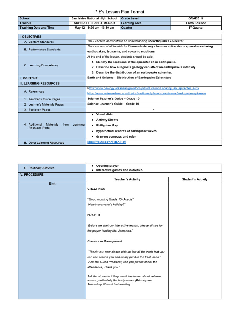 Detailed Lesson Plan | PDF | Earthquakes | Seismology
