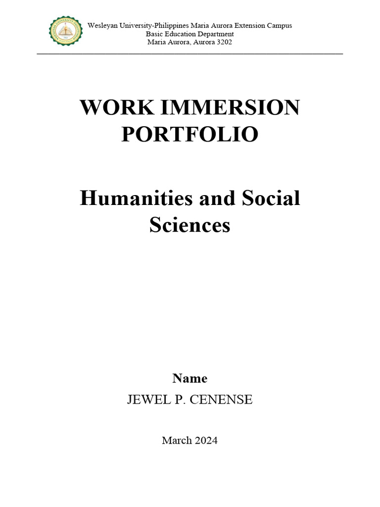 Work Immersion Portfolio Template 2023 2024 | PDF | Business | Business ...
