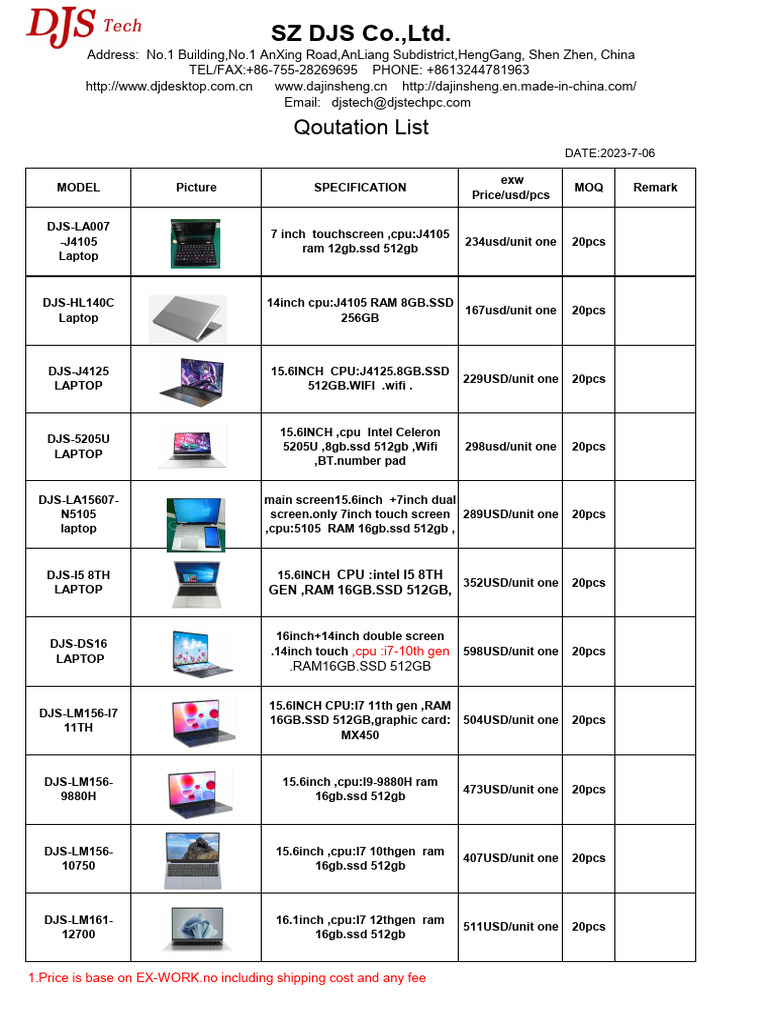 7.06quotation of LP From Djs Tech | PDF | Laptop | Solid State Drive