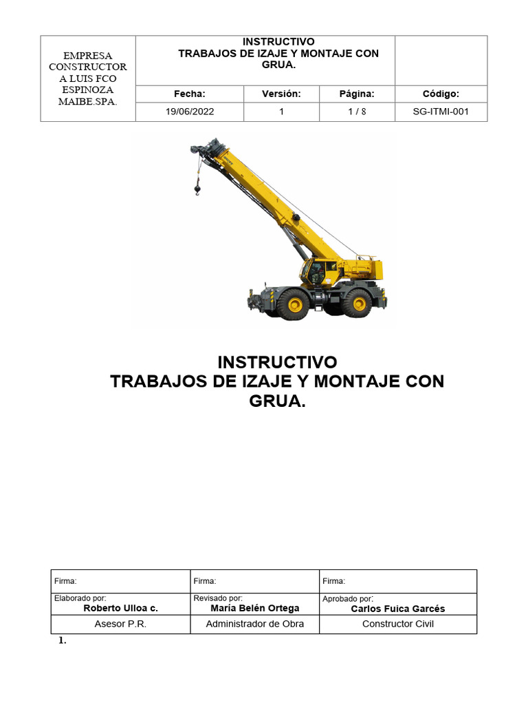 Instructivo de Trabajo de Montaje Izaje Grua | PDF