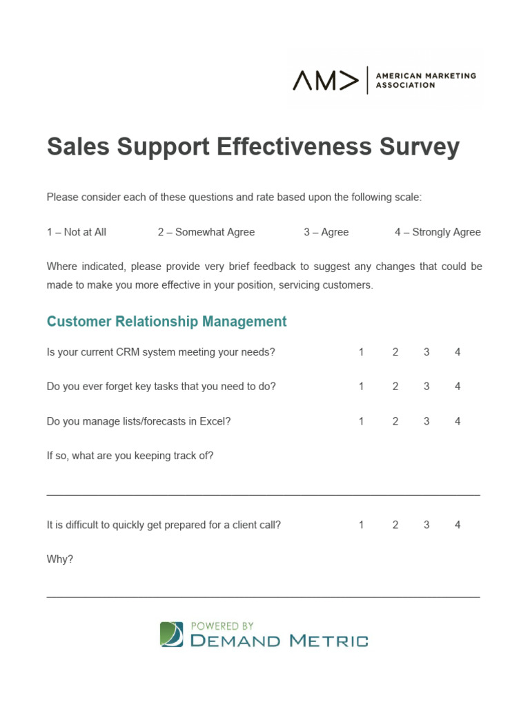 Sales Support Effectiveness Survey | PDF | Customer Relationship ...