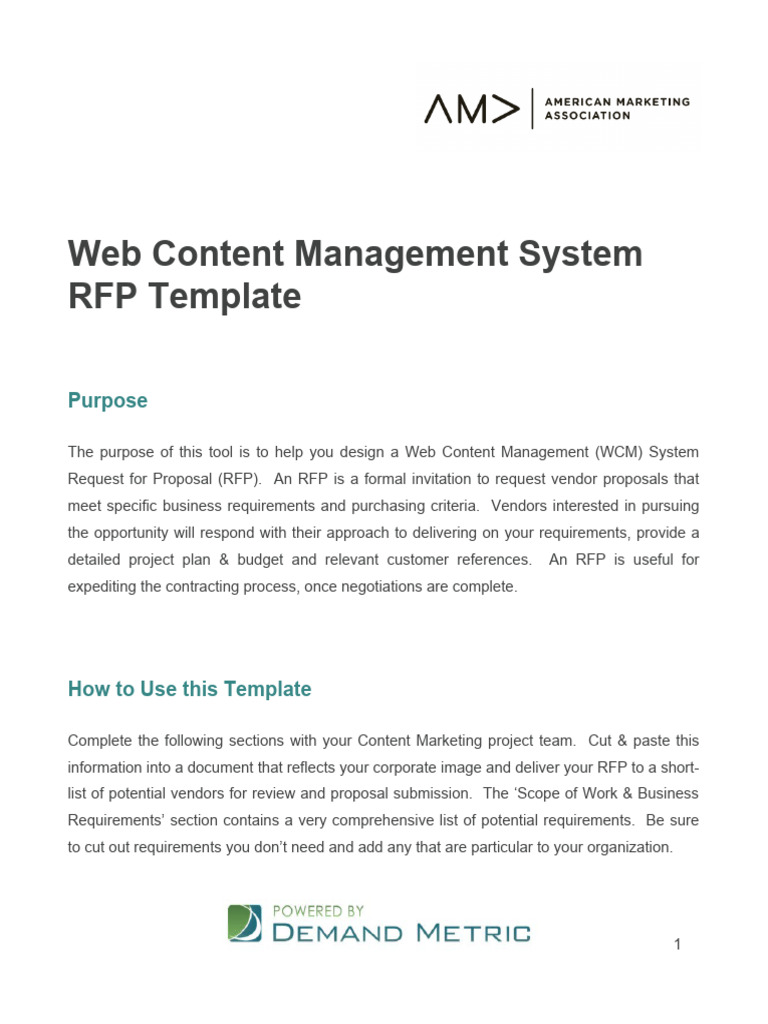 WCM System RFP Template Guide | PDF | Request For Proposal | Computing