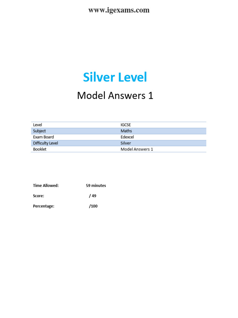 IGCSE Maths Silver Level Model Answers | PDF