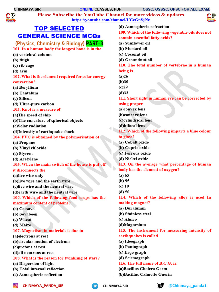 General Science MCQs for Competitive Exams | PDF | Fibers