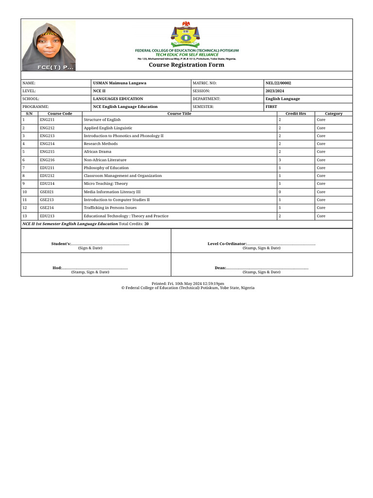 NCE English Language Course Registration | PDF | Human Communication ...