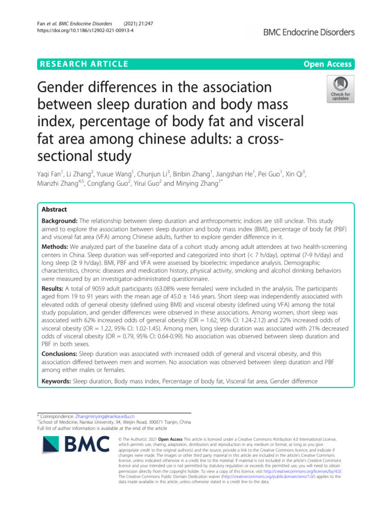 Gender, Sleep & Fat | PDF | Adipose Tissue | Body Mass Index