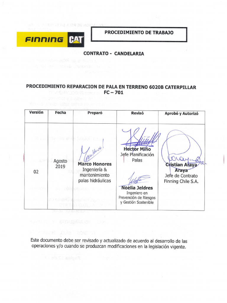 Fc-701 Procedimiento Reparacion de Pala en Terreno 6020b Caterpillar | PDF