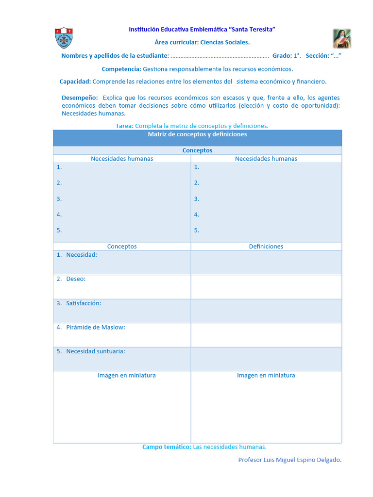 Matriz de Conceptos y Definiciones - Necesidades Humanas. | PDF