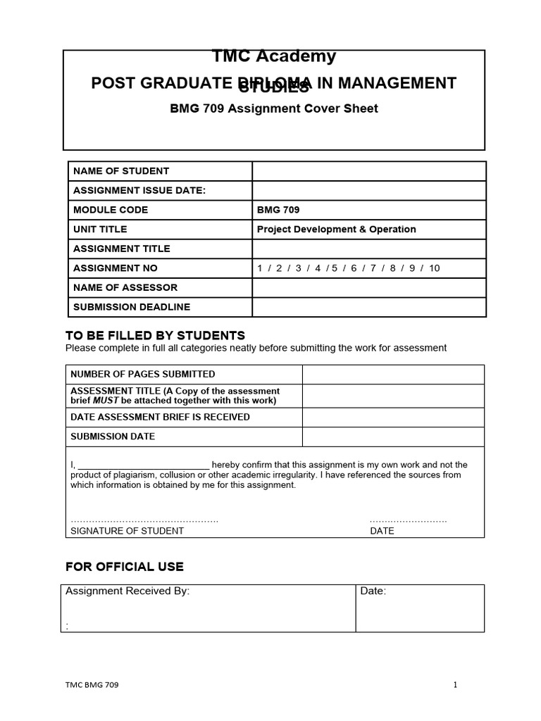 BMG 709 Project Development & Operation Assignment Brief - With ...