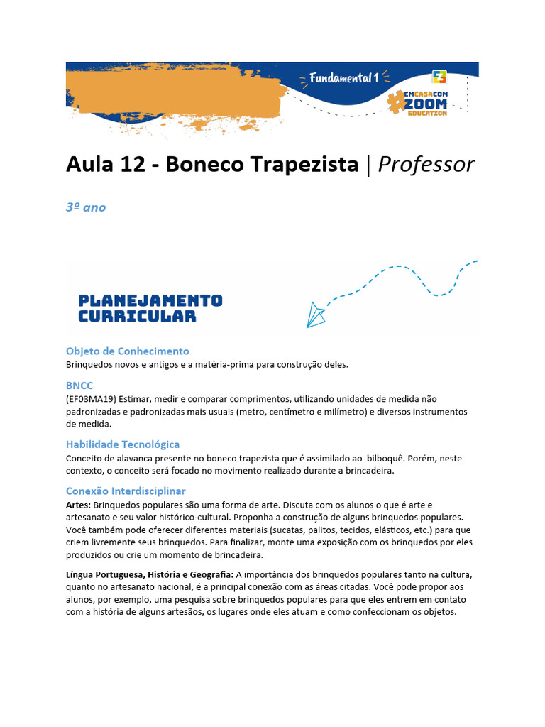 Aula 12 - Boneco Trapezista _ Professor | PDF | Brinquedos