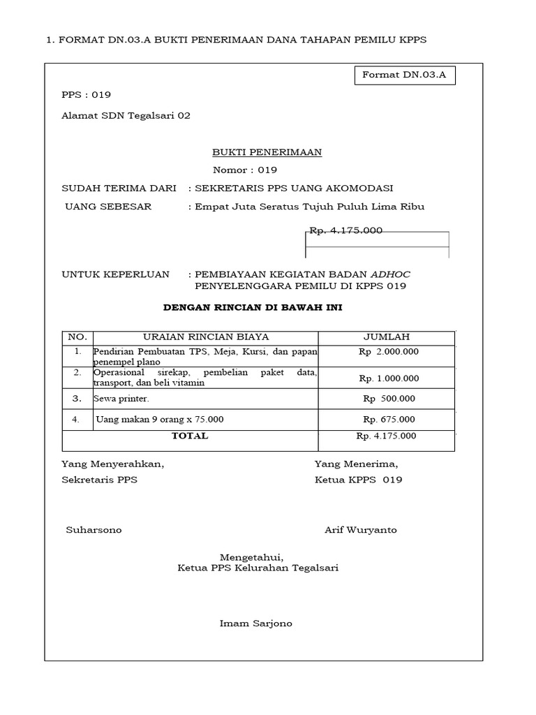 Format Dokumen Pertanggungjawaban KPPS | PDF