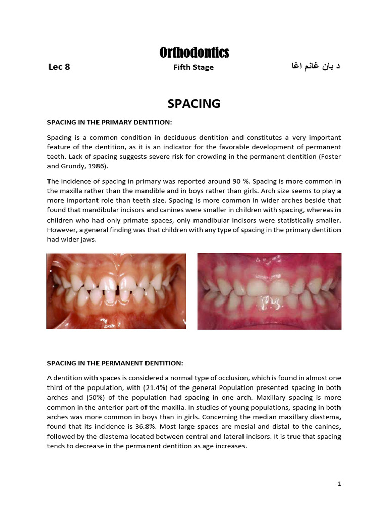 Spacing in Primary and Permanent Dentition | PDF | Tooth | Human Tooth