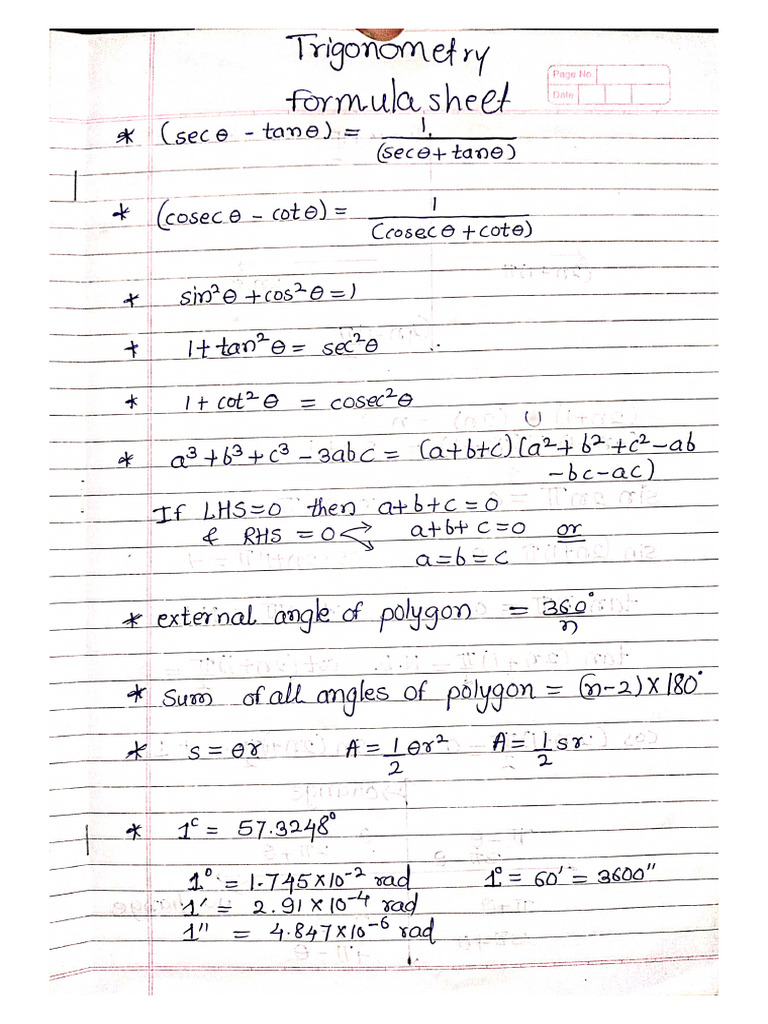 Personal Trigonometry Notes | PDF
