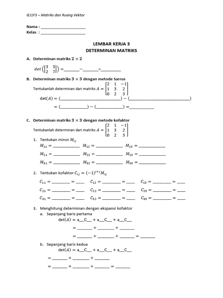 Lembar Kerja 3 - Determinan | PDF | Metode & Bahan Ajar | Sains & Matematika