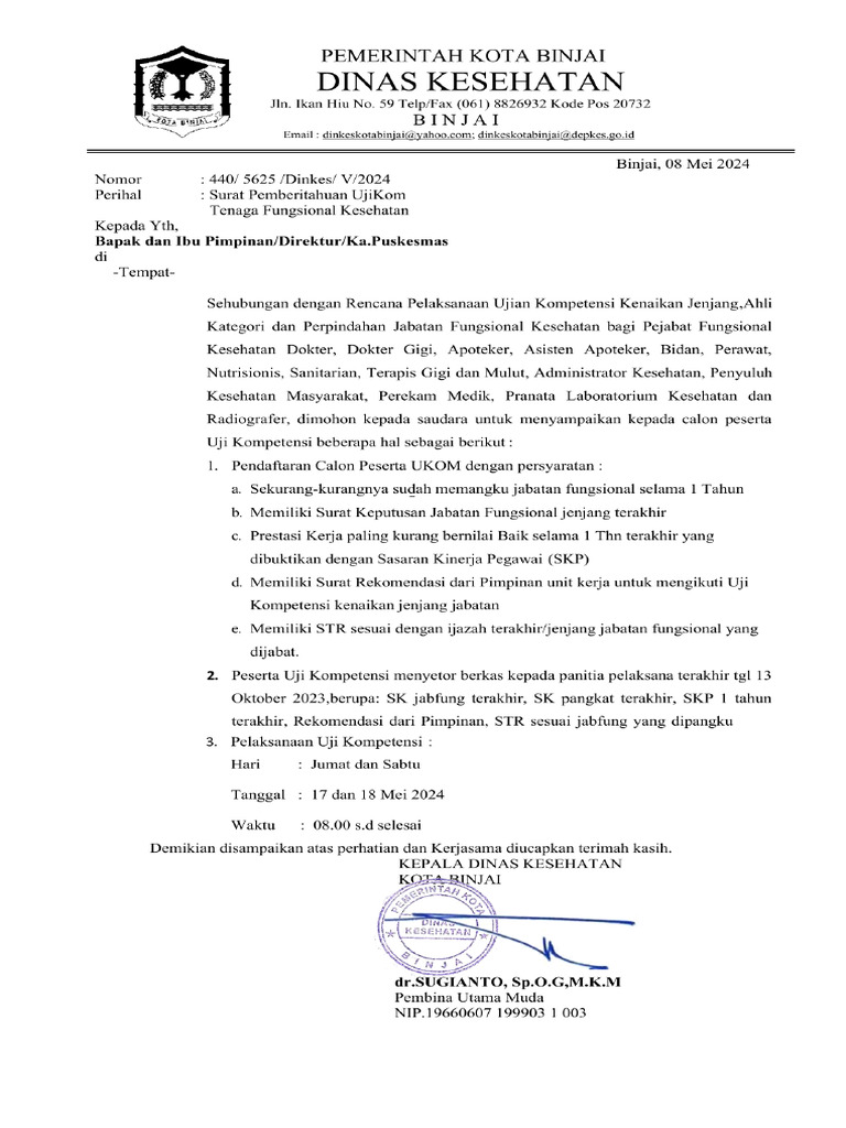 Surat Pemberitahuan Ujikom Mei 2024 | PDF