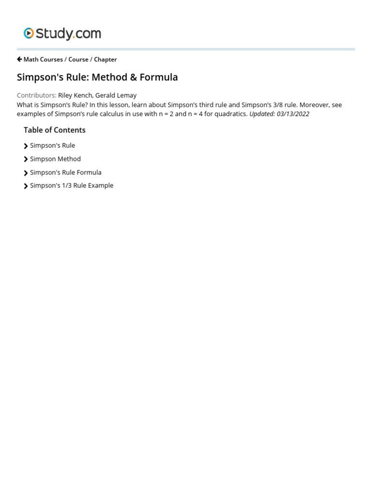 Simpson's Rule - Examples, Method, & Formula - Video & Lesson TR | PDF ...