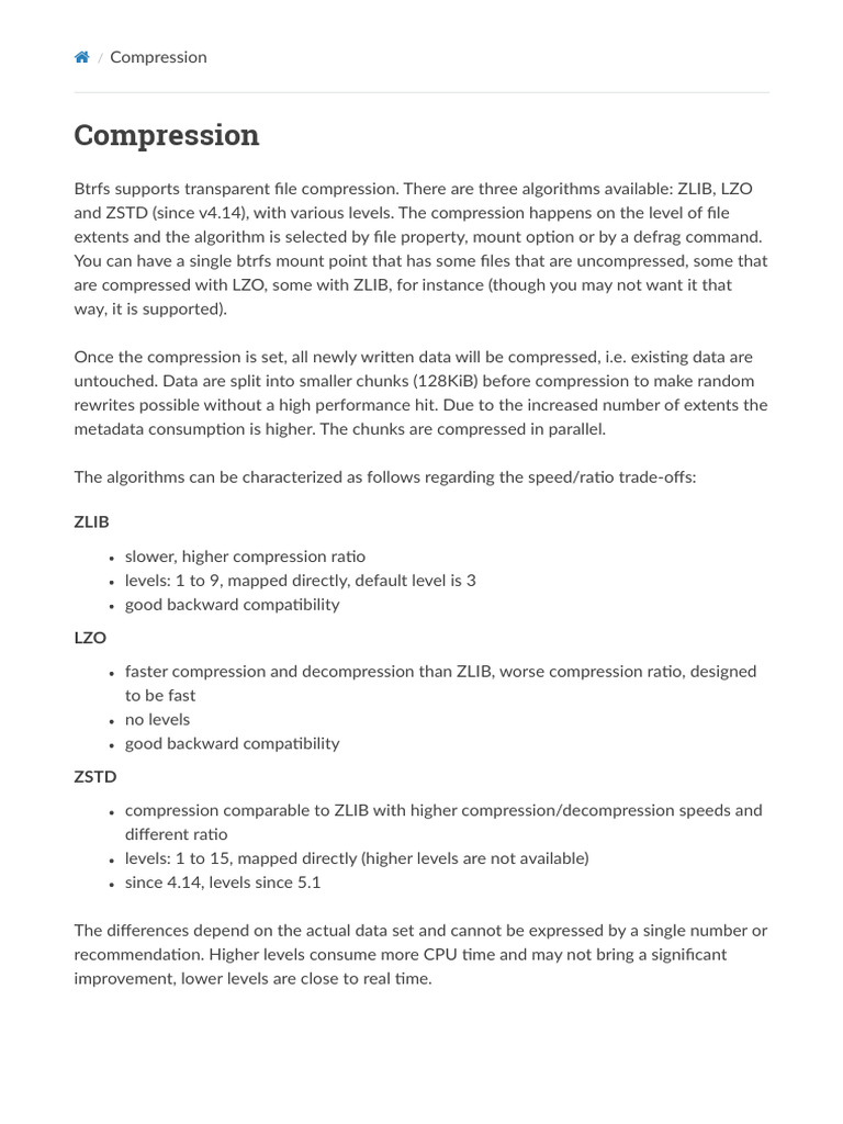 Compression - BTRFS Documentation | PDF | Data Compression | File System