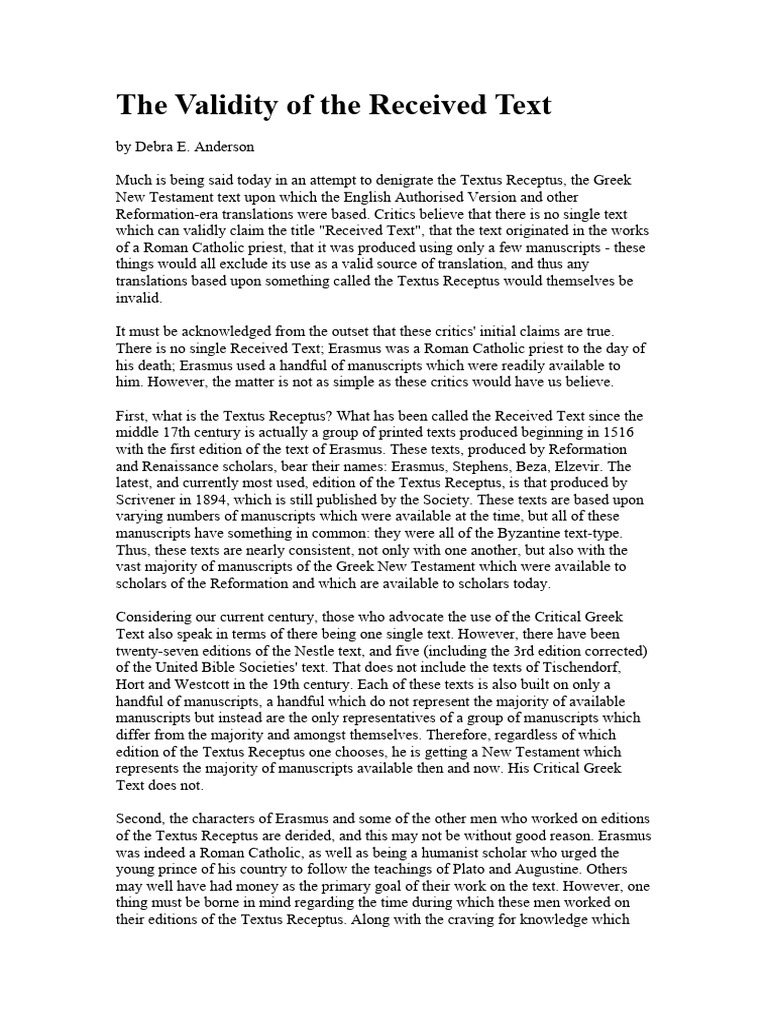 The Validity of The Received Text | PDF | Bible | Religious Texts