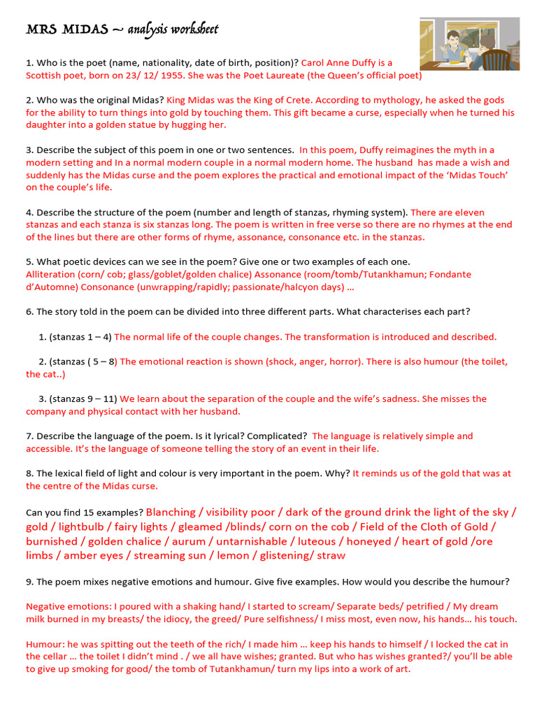 Mrs Midas - Analysis Worksheet - Correction Proposal | PDF | Poetry