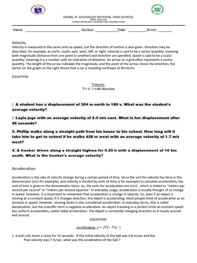 Velocity Act | PDF | Velocity | Acceleration