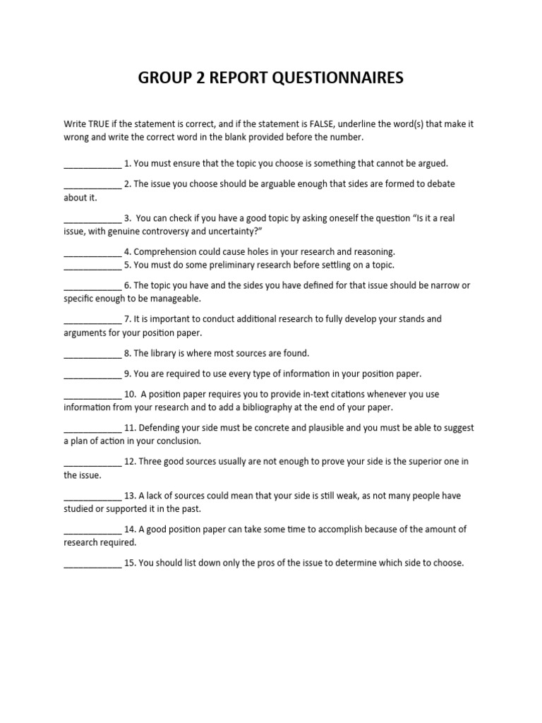 Group 2 Report Questionnaires | PDF