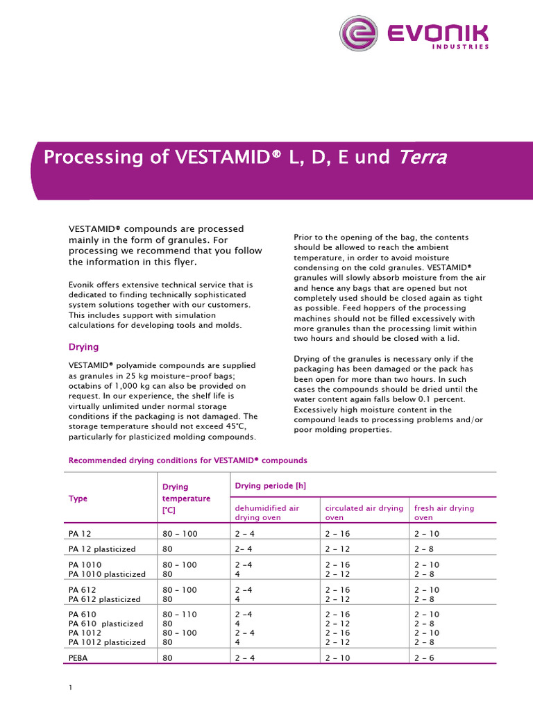 Processing of VESTAMID® L, D, E Und: Terra | PDF | Extrusion | Adhesive
