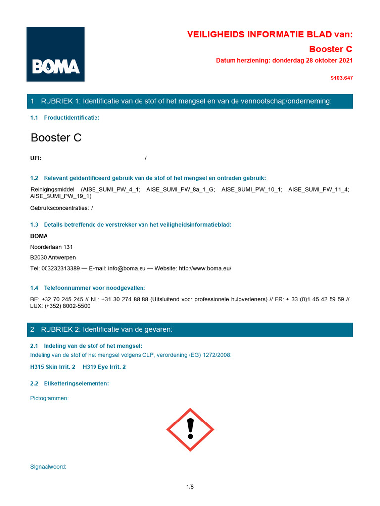 Booster C Veiligheidsfiche | PDF