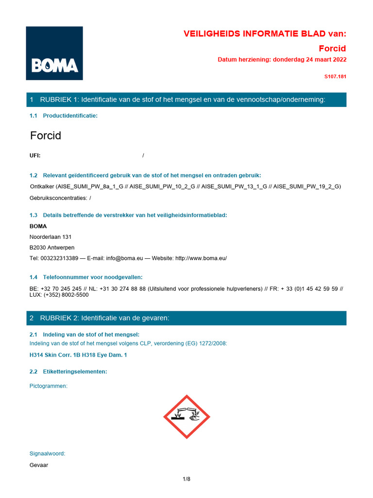Forcid Veiligheidsfiche | PDF