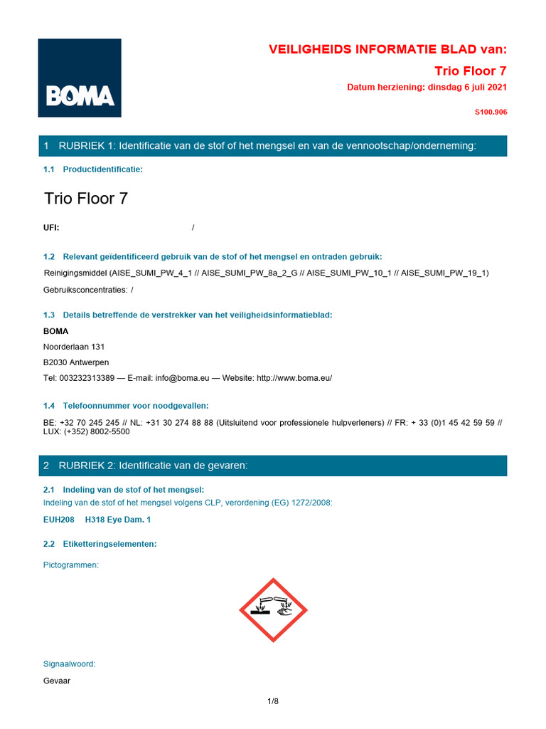Trio Floor 7 Veiligheidsfiche | PDF